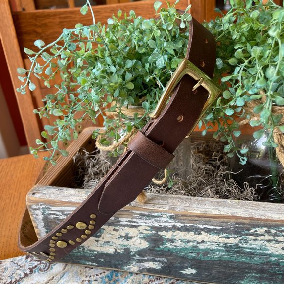 Accessories | Genuine Studded Leather Brass Studded Belt Wide Large ...